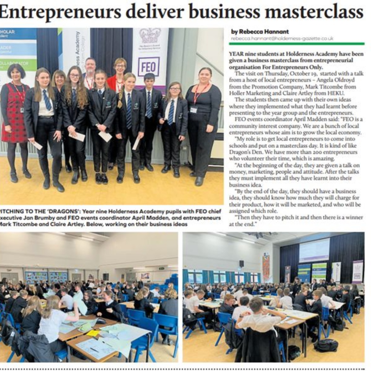 Entrepreneurs deliver business masterclass! - Holderness Academy