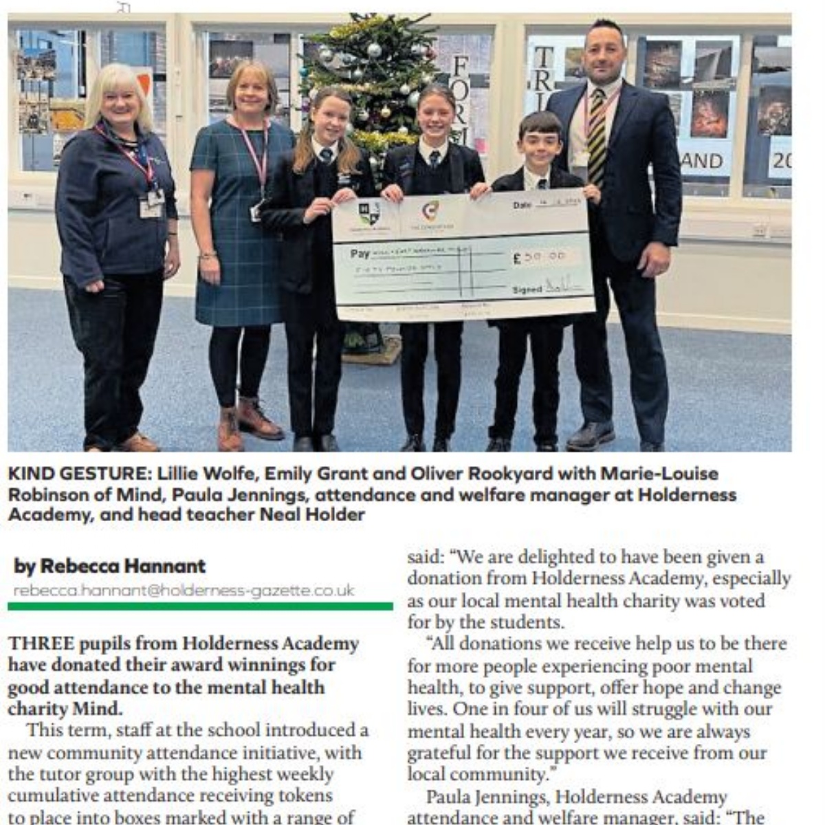 Attendance initiative boosts mental health charity. - Holderness Academy